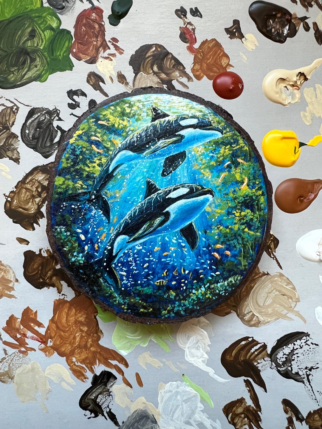 Mini Orca Painting on Wood - Handmade Magnet, Killer Whale Art - Etsy