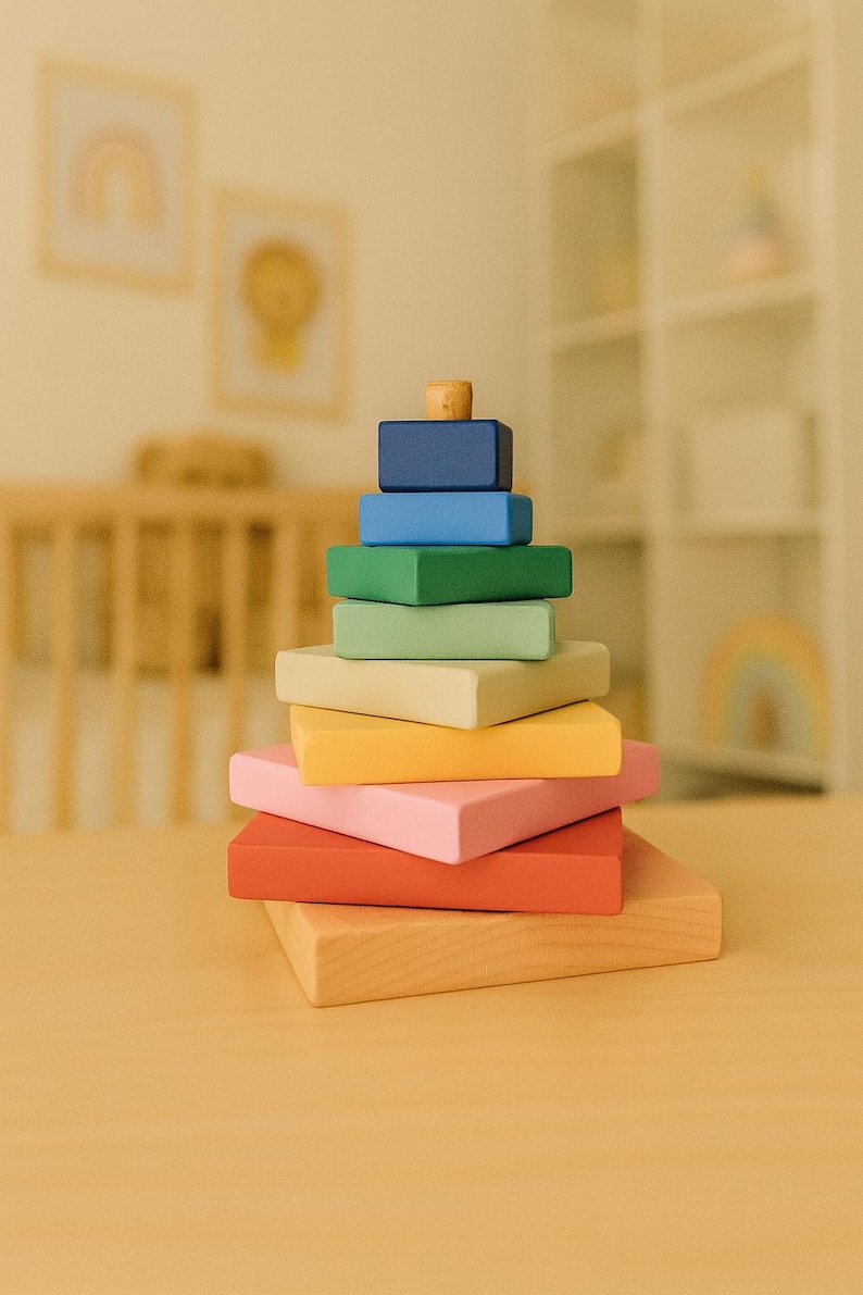 Wooden Pyramid Stacking Toy, Rainbow Montessori Sorter - Etsy
