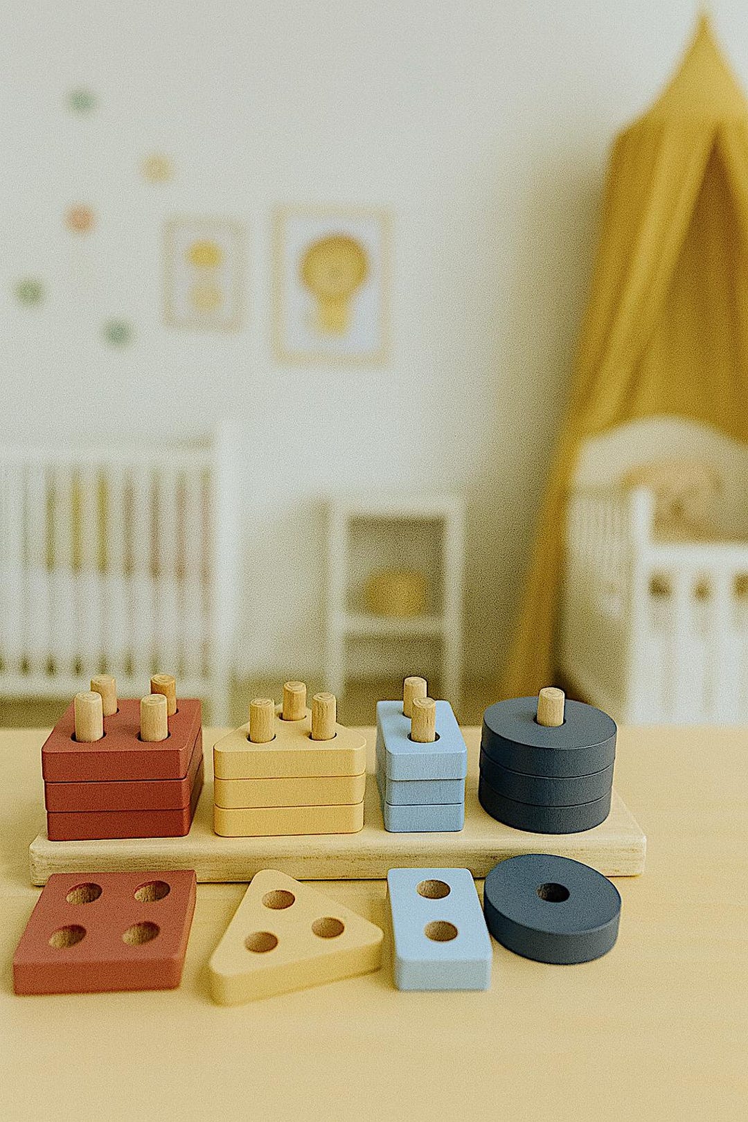 Natural Wood Shape Sorter, Handmade Montessori Educational Waldorf Toys ...