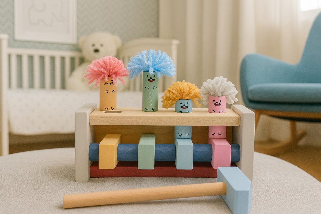 Handmade Wooden Hammer Toy Jumping Clowns, Montessori Toddler Toy 2 ...