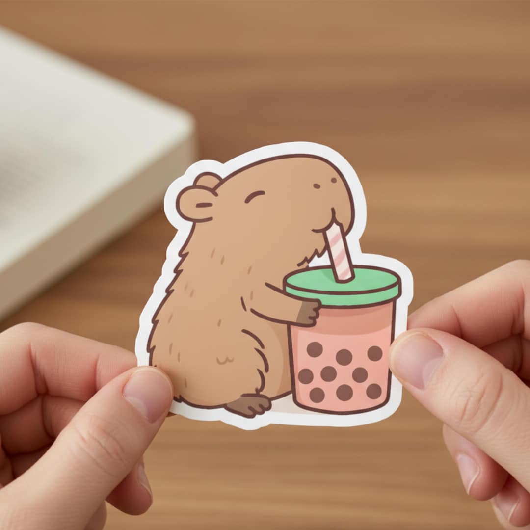 Capybara Boba Tea Sticker – Cute Kawaii Capybara Vinyl Decal, Animal ...
