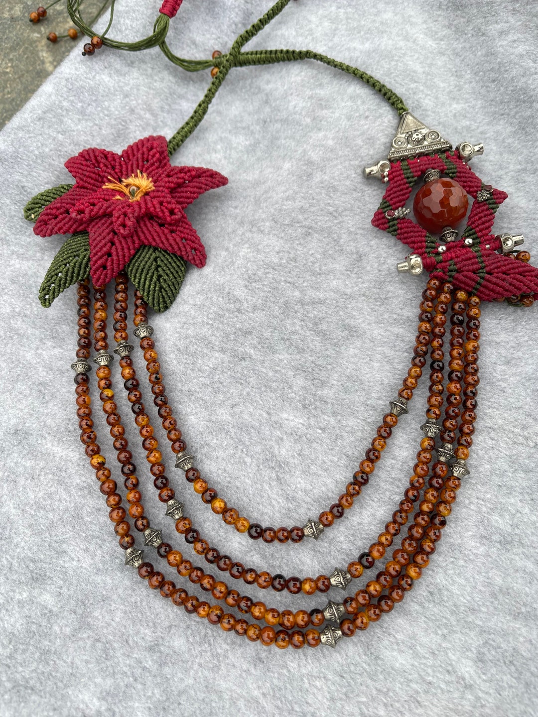 Macrame Necklace - Agate Macrame Necklace - Macrame Rose Necklace ...