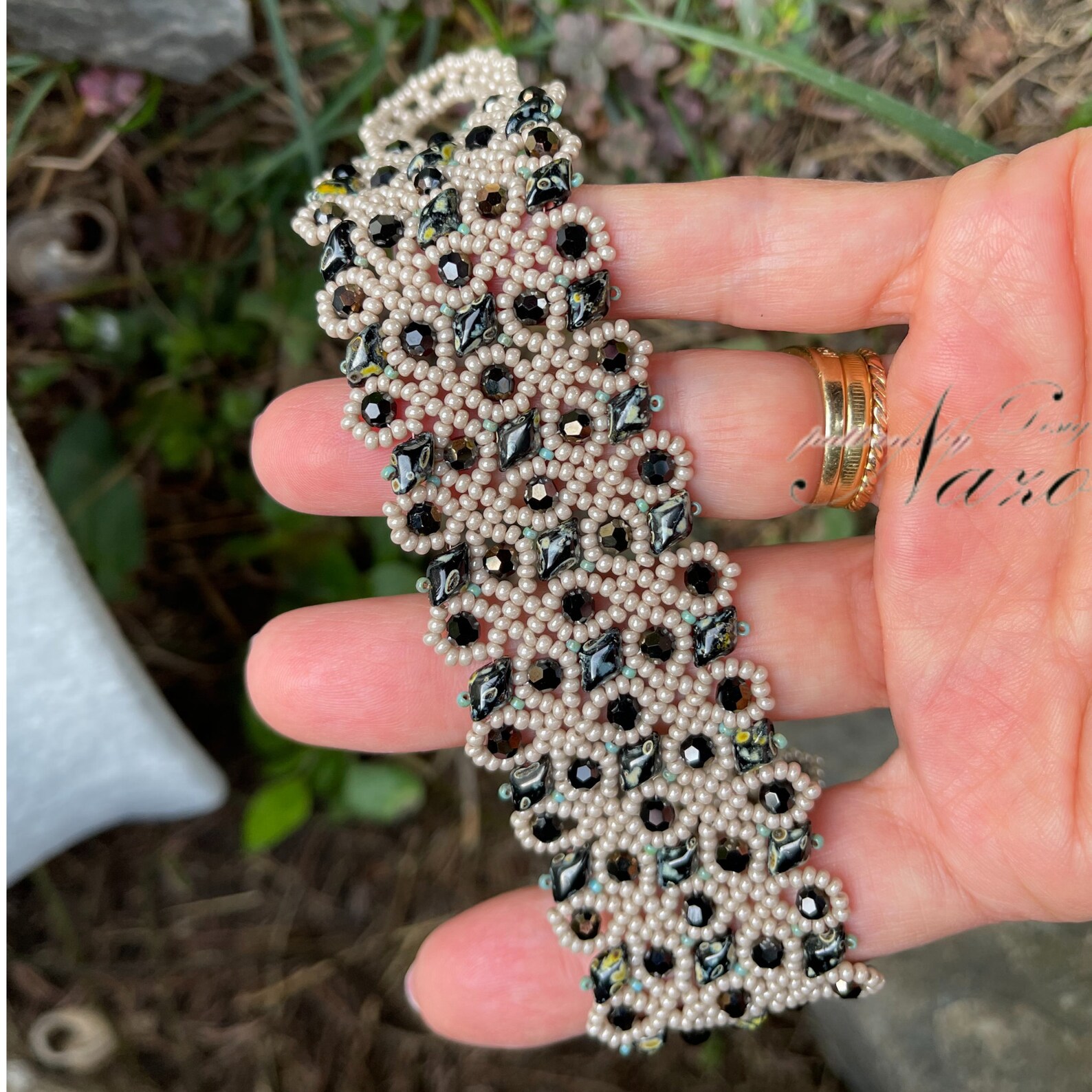 Modern Beaded Lace,spanish Bracelet a Lattice With Gemduo Beads and ...