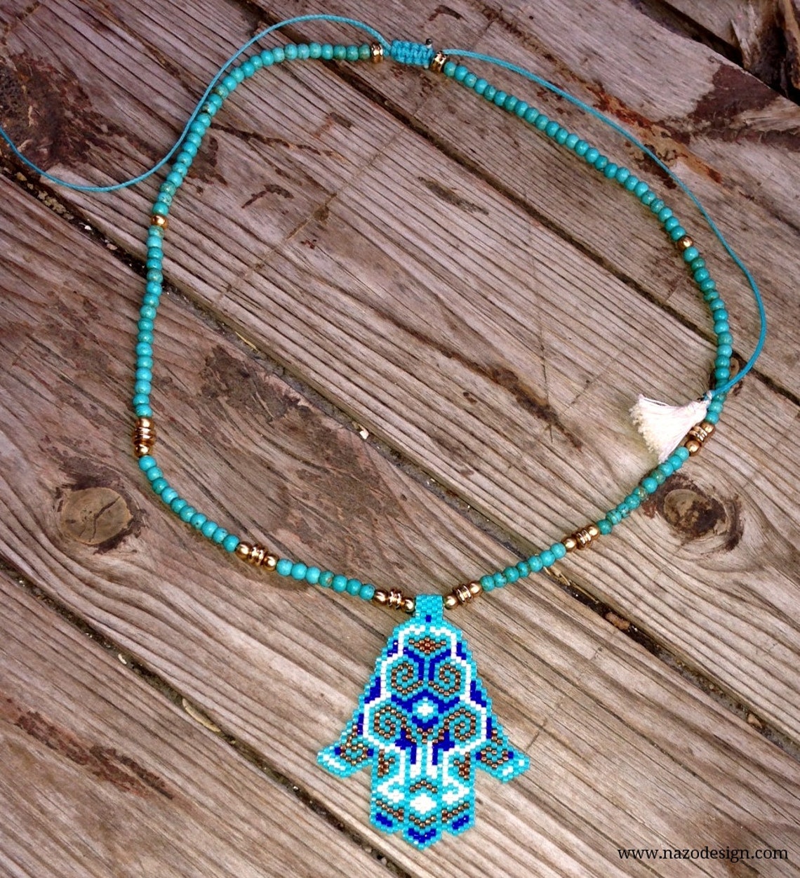 Fatima's Hand Necklace Beaded Necklace Turquoise Necklace Handmade ...