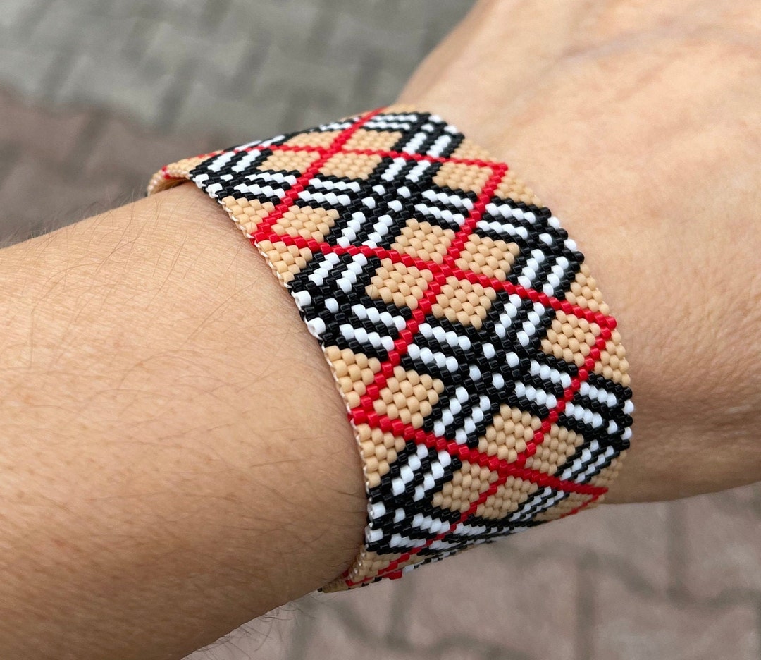 Plaid Bracelet-cuff Stunning Gift-beige Black Plaid Ribbon-classic ...