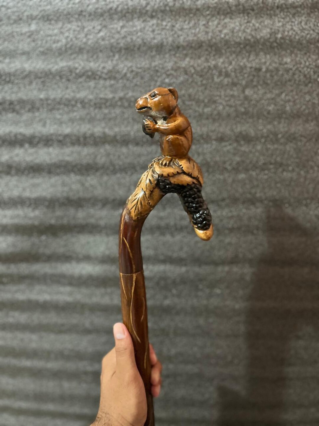 Handmade Wooden Cane With Carved Bear Handle – Detachable Walking Stick ...