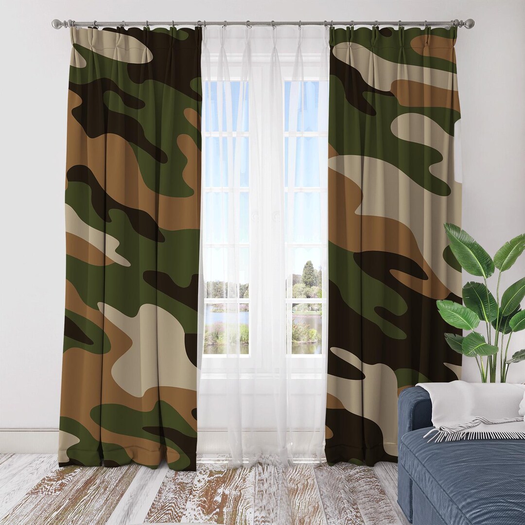 Camouflage Blackout Curtains, Camo Drapes Custom Size, 1 or 2 Panels ...