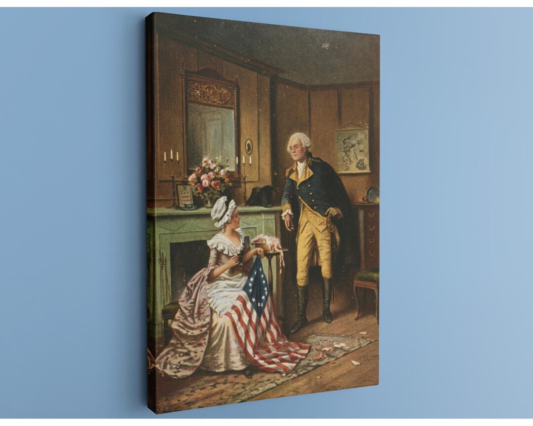 Betsy Ross Flag Canvas Wall Art, George Washington Painting, Vintage ...