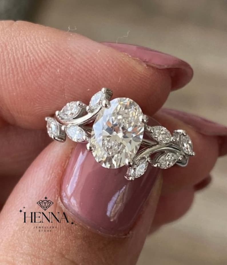 Oval Cut Twisted Vine Engagement Ring | White Gold Floral Promise Ring ...