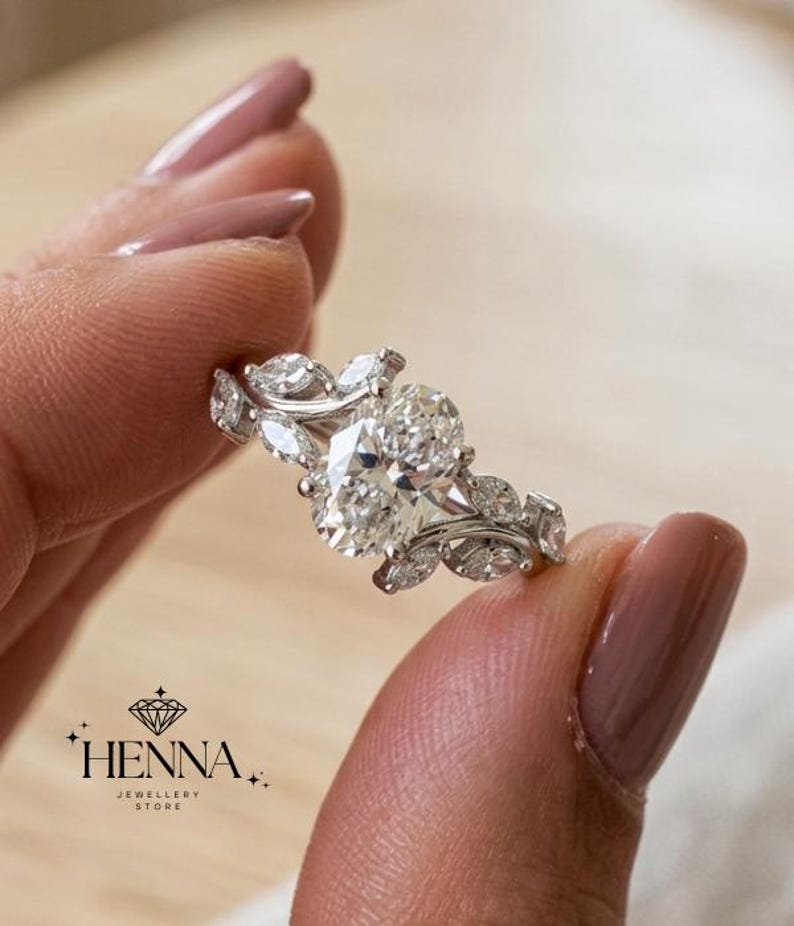 Oval Cut Twisted Vine Engagement Ring | White Gold Floral Promise Ring ...