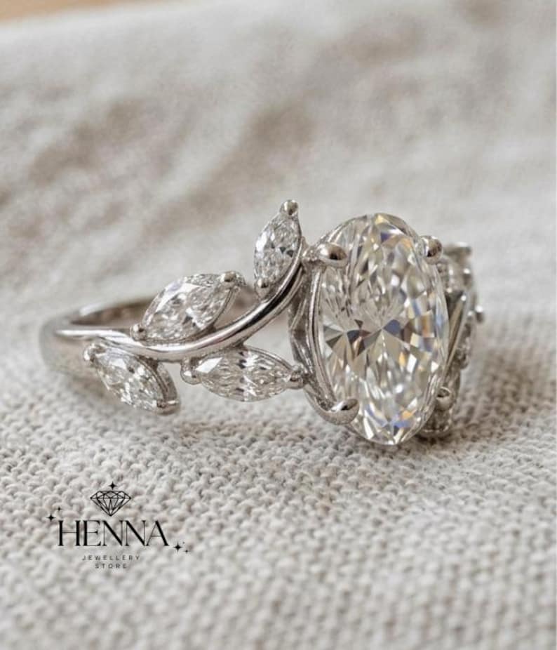 Oval Cut Twisted Vine Engagement Ring | White Gold Floral Promise Ring ...