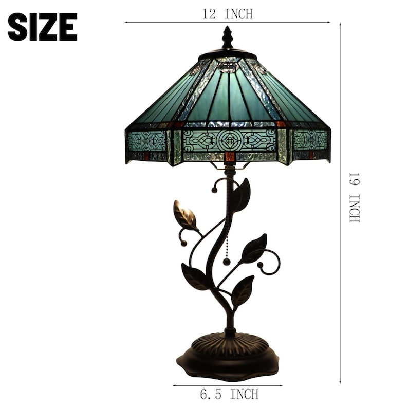 Tiffany Table Lamp, Stained Glass Desk Light, W12H19 Inch, Metal Leaf ...