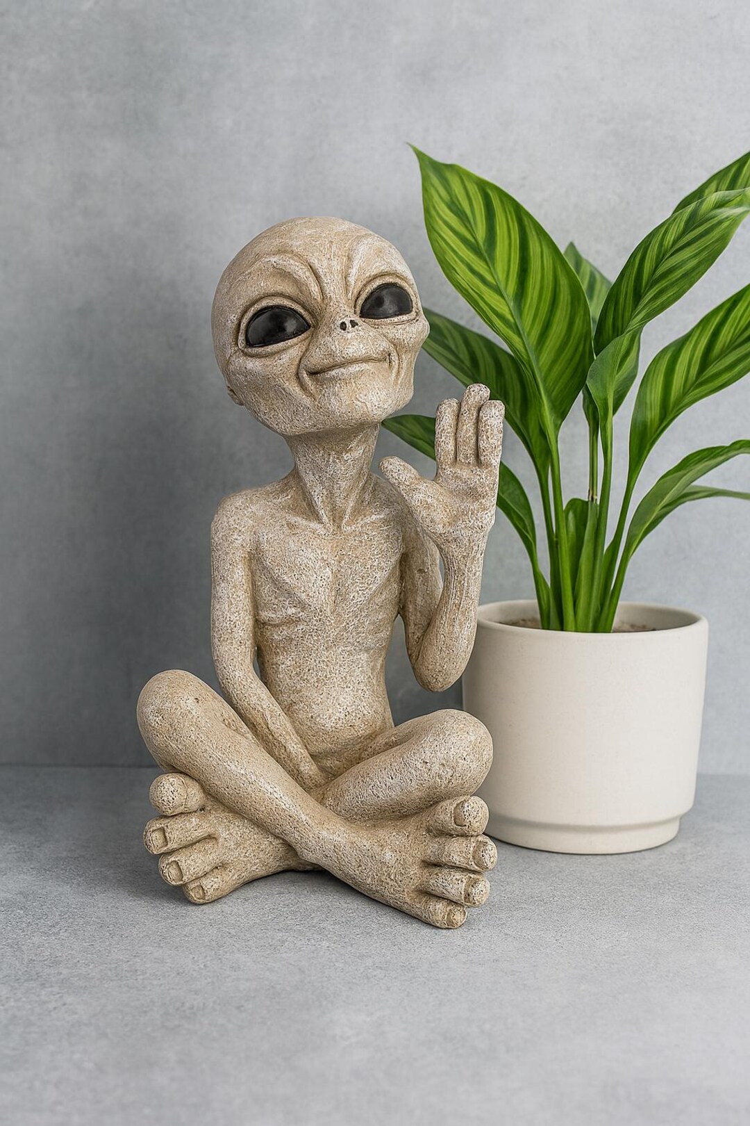 Friendly Funny Alien Invasion Crossed Legged Alien Statue ...