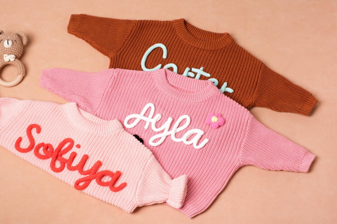 Personalized Baby Sweater – Handmade Cotton Knit Name Outfit - Etsy