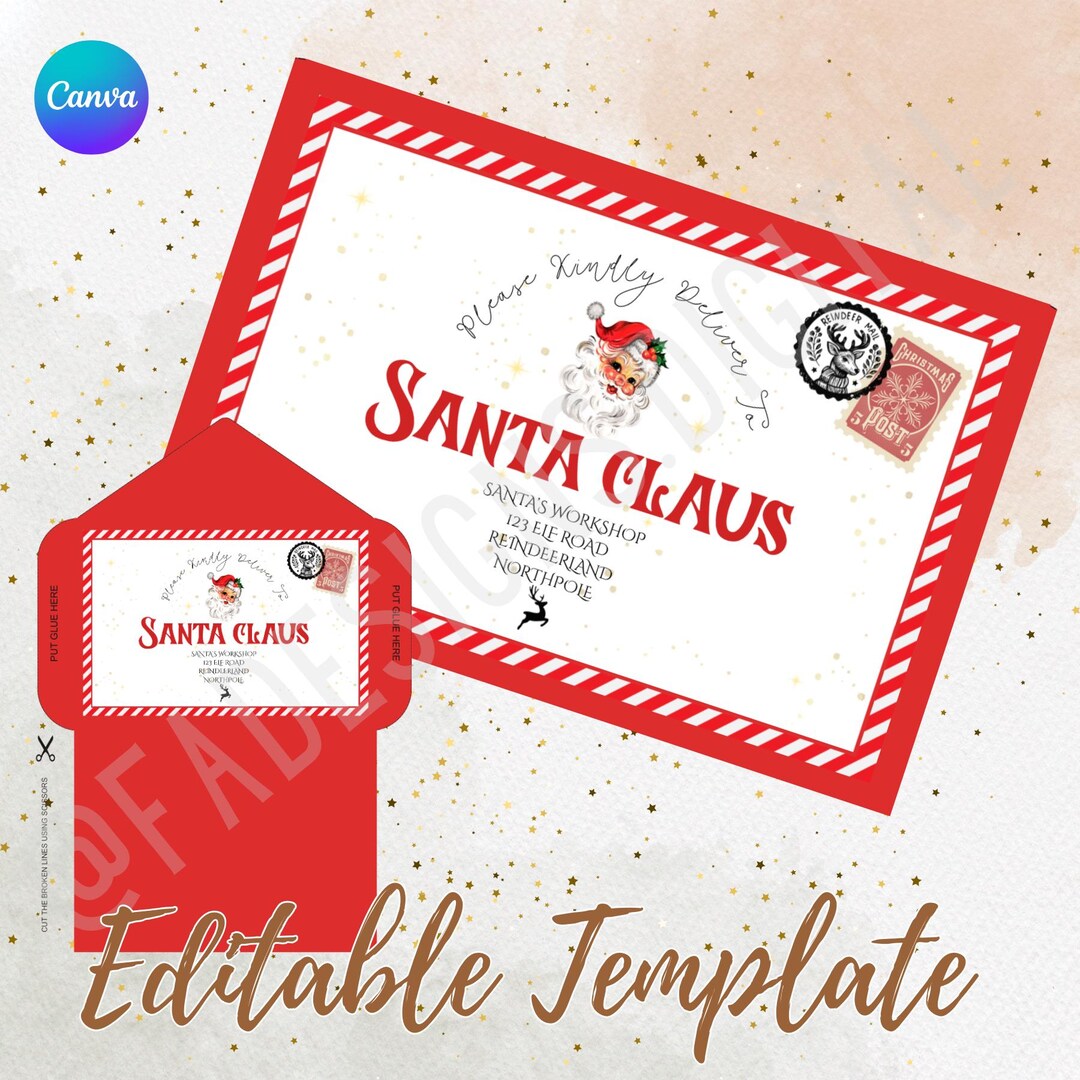 Editable Christmas Letter to Santa Envelope, Canva Template (digital ...
