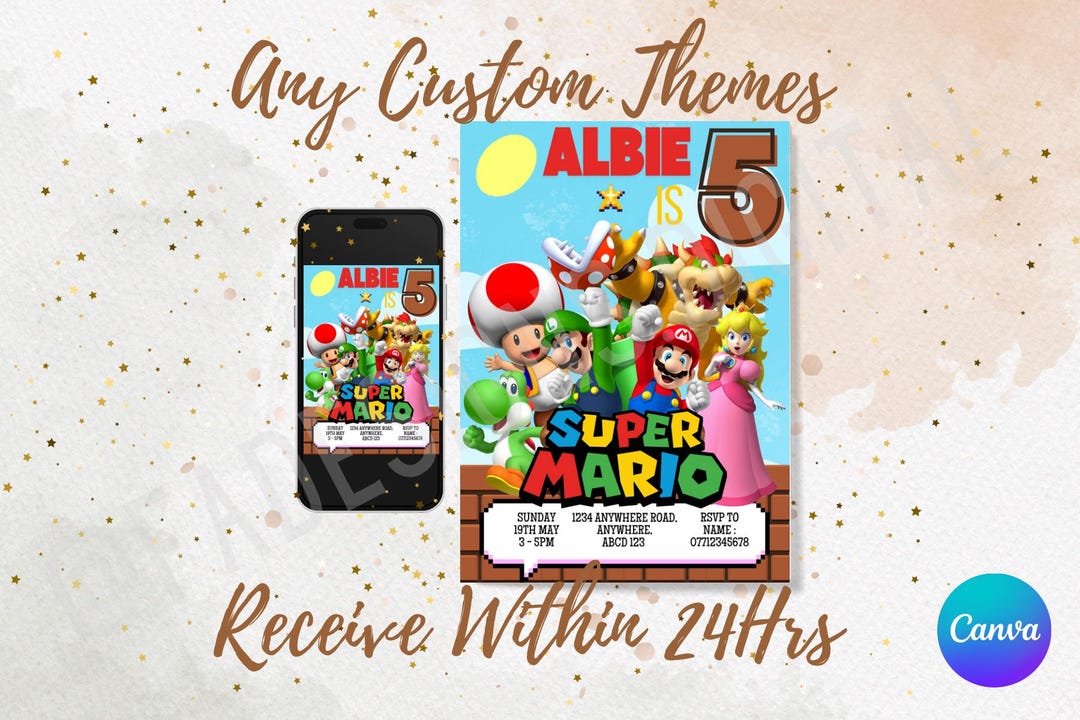 Editable Super Mario Birthday Party Invitation: Canva Template (digital ...