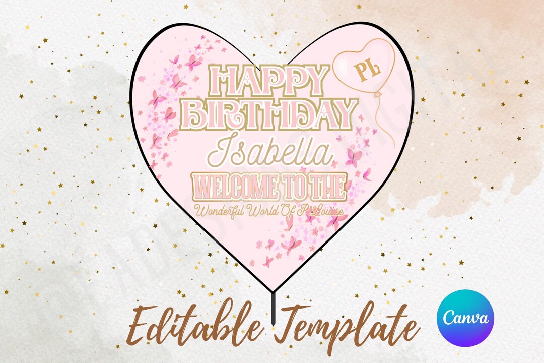 Editable P Louise Birthday Cake Topper: Canva Template (digital ...
