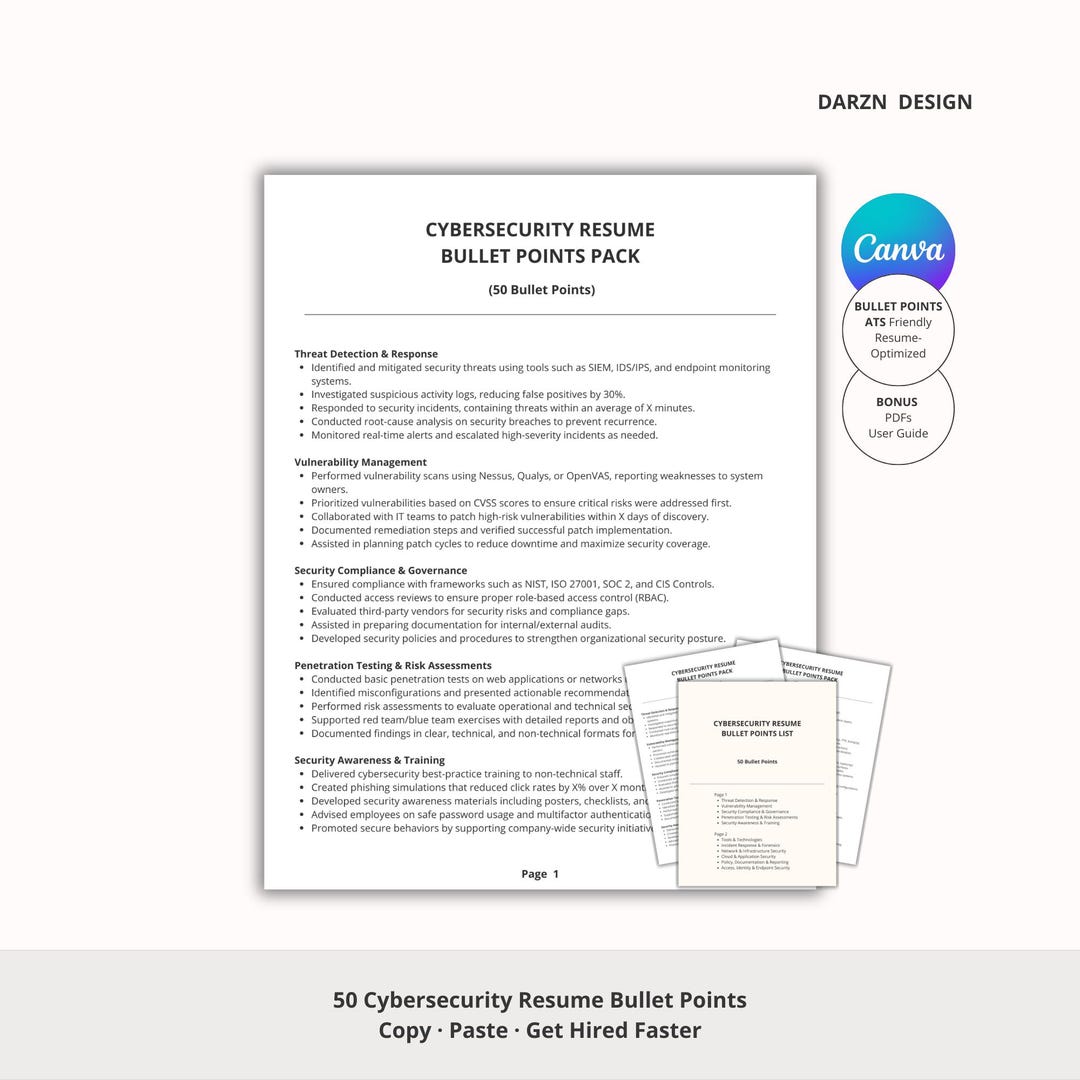 50 Cybersecurity Resume Bullet Points | ATS Friendly | Cyber Security ...