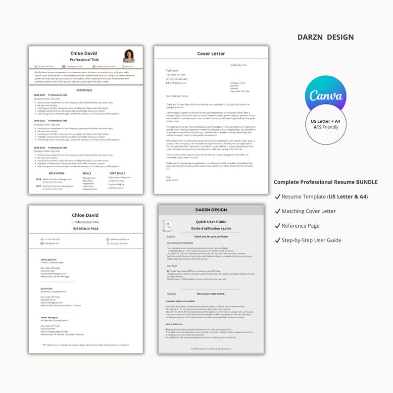 Minimalist Modern Resume Template Bundle | Professional Canva Resume ...