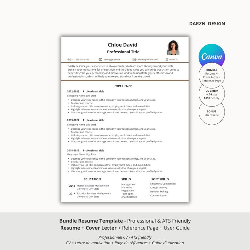 Minimalist Modern Resume Template Bundle | Professional Canva Resume ...