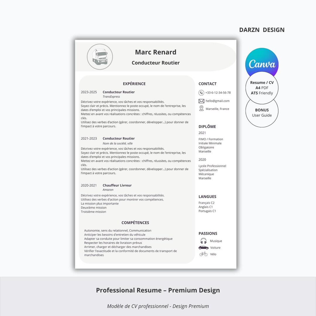Truck Driver Resume Template / Heavy Vehicle Driver CV | Professional ...