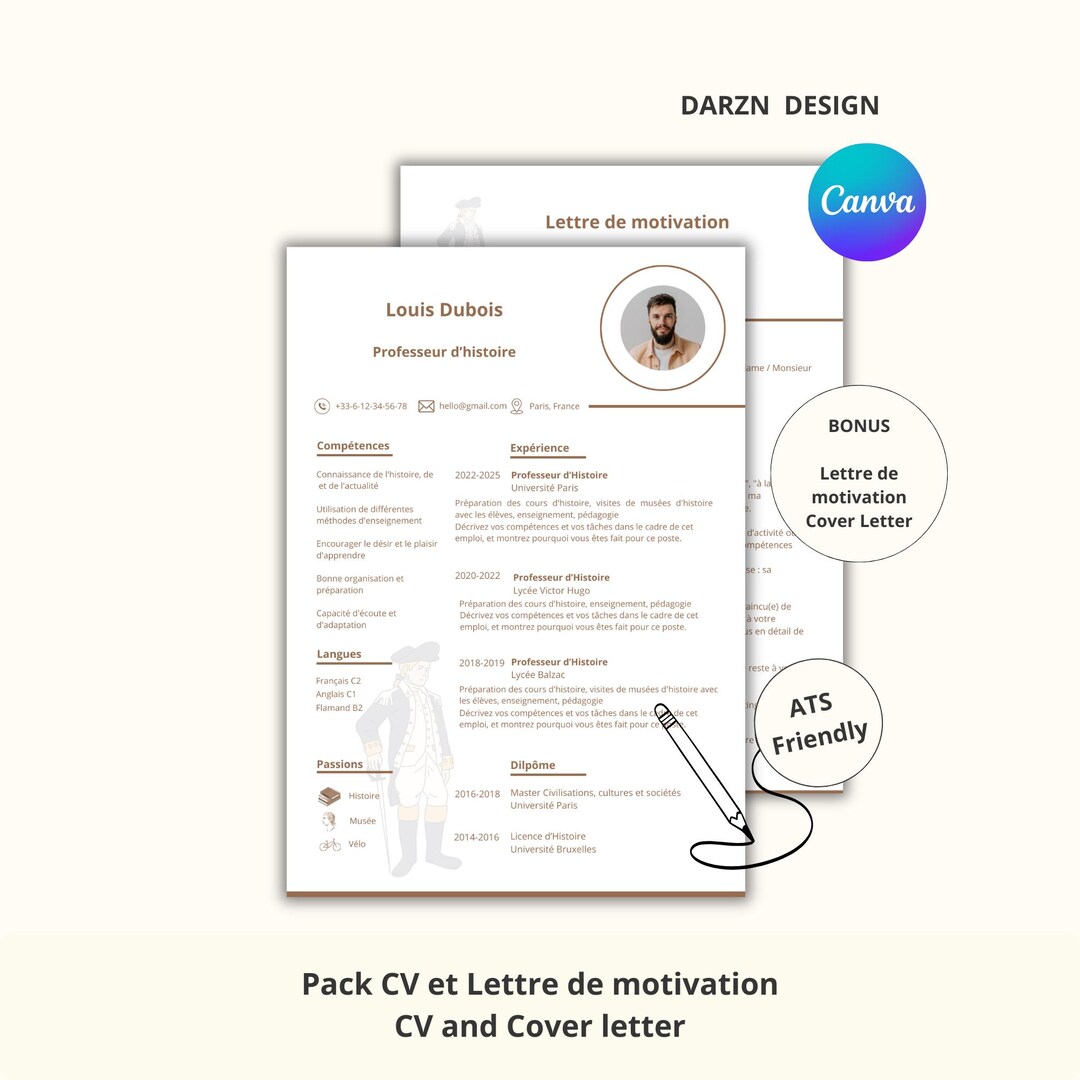 History Teacher CV Template | Professional Canva CV + Cover Letter ...