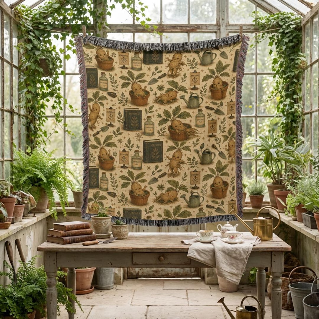 Mandrake Root Woven Blanket, Herbology Plant and Book Cotton Throw ...