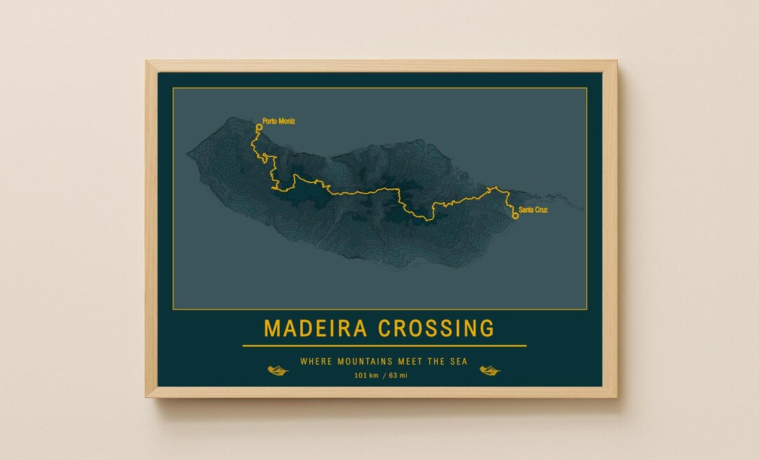 Madeira Trail Map Print: Scenic Island Hike Poster - Deep Teal (digital ...