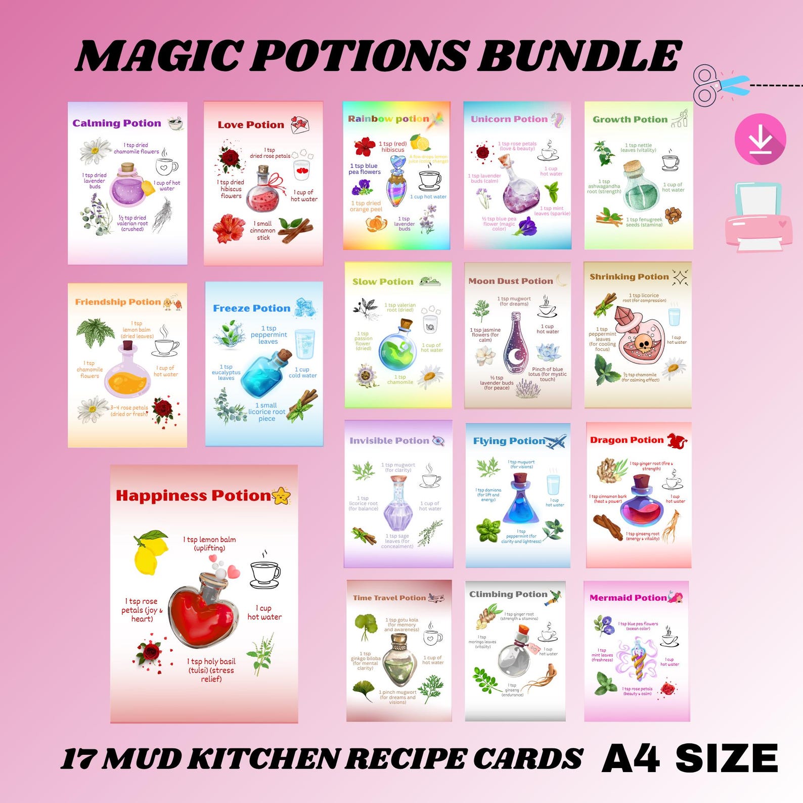 Magic Potion Recipe Cards Printable | Mud Kitchen Recipes | Outdoor ...