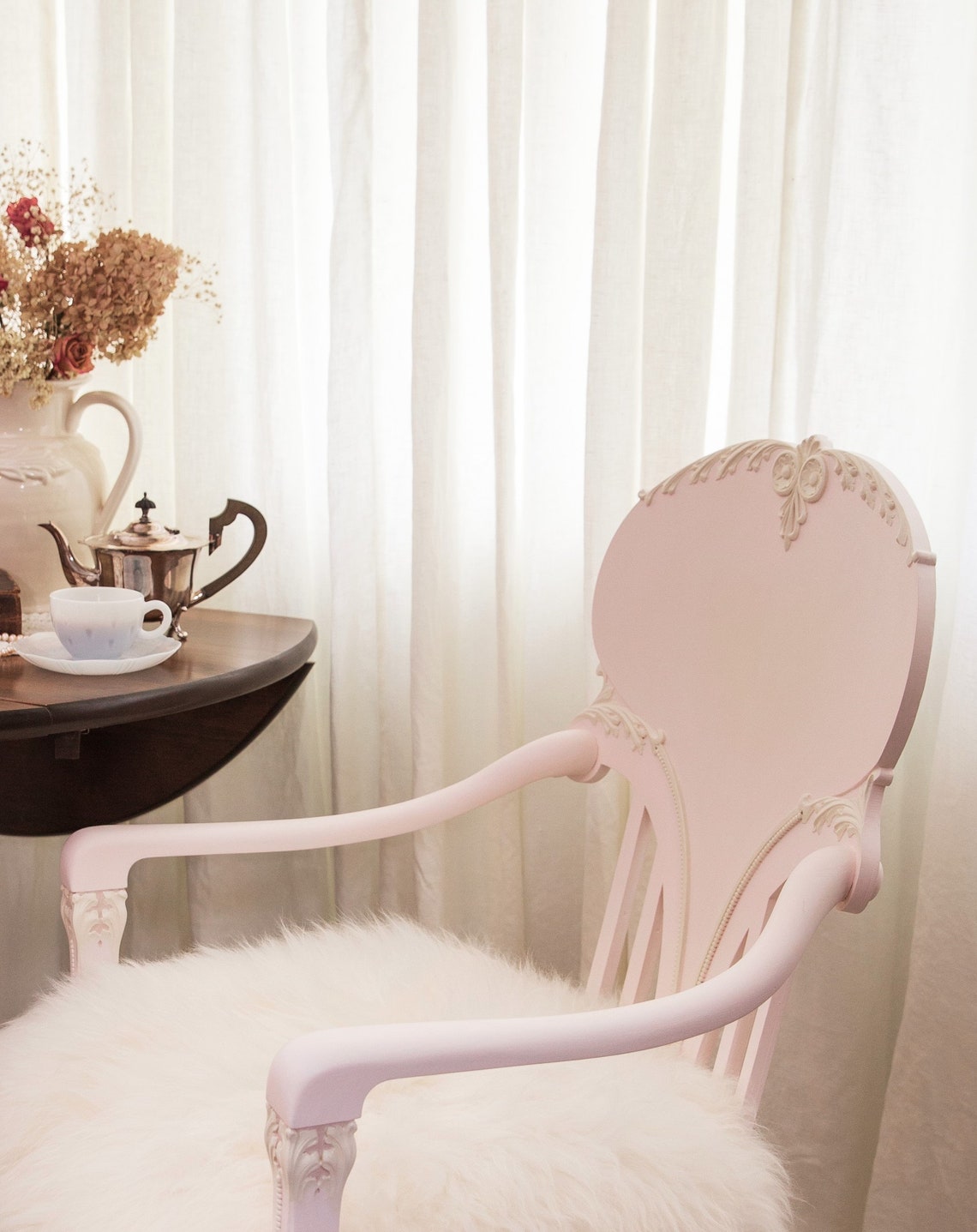 Pink Vintage Chair With Sheepskin-sold - Etsy