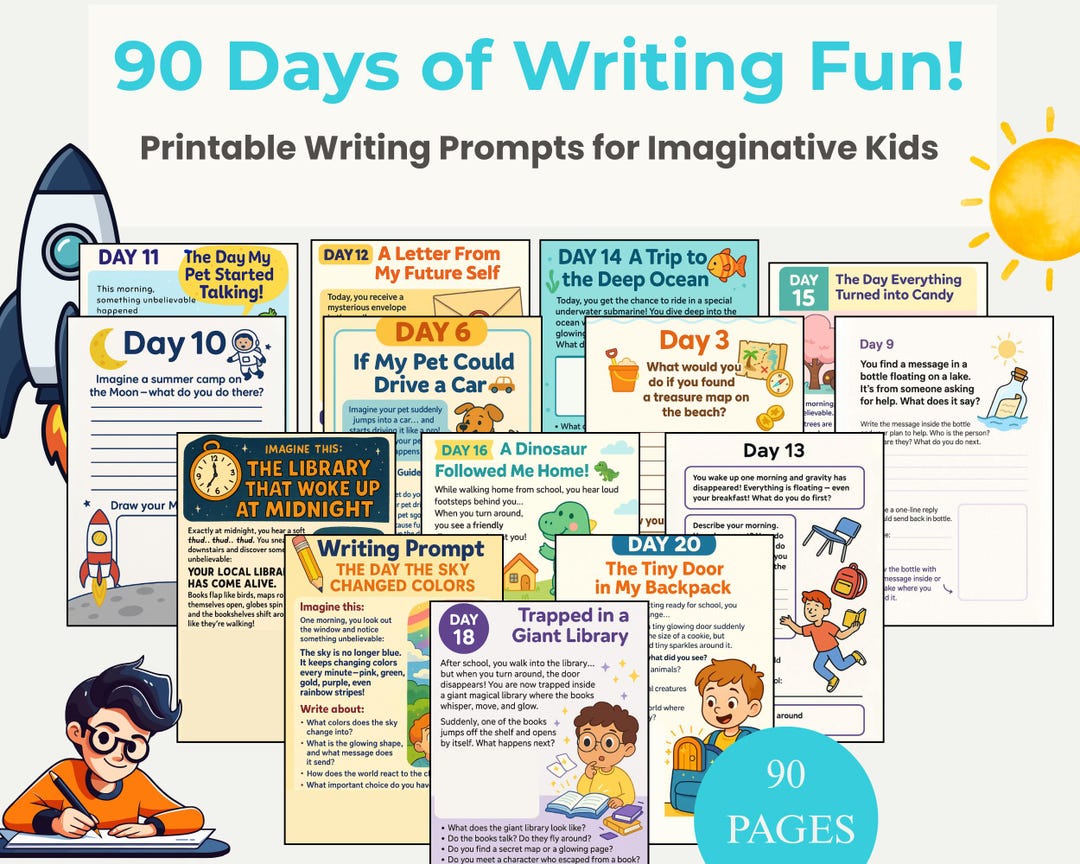 90 Writing Prompts for Kids , Printable, Journal, Minimalist, Creative ...
