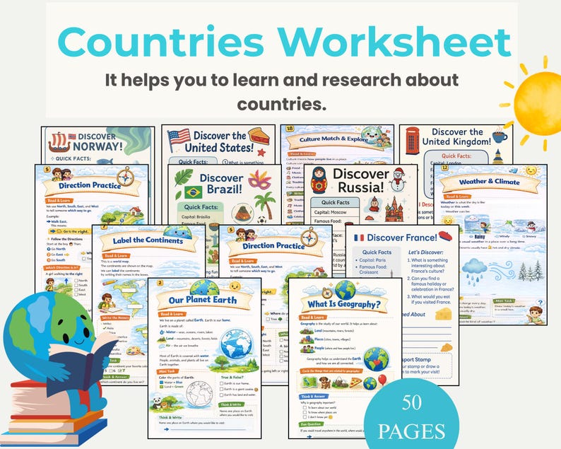 Countries of the World Geography Worksheet Pack: Homeschool Printable ...