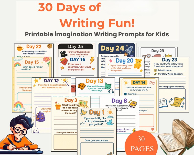 30 Writing Prompts for Kids: Creative Story Starters (PDF Download A4 ...
