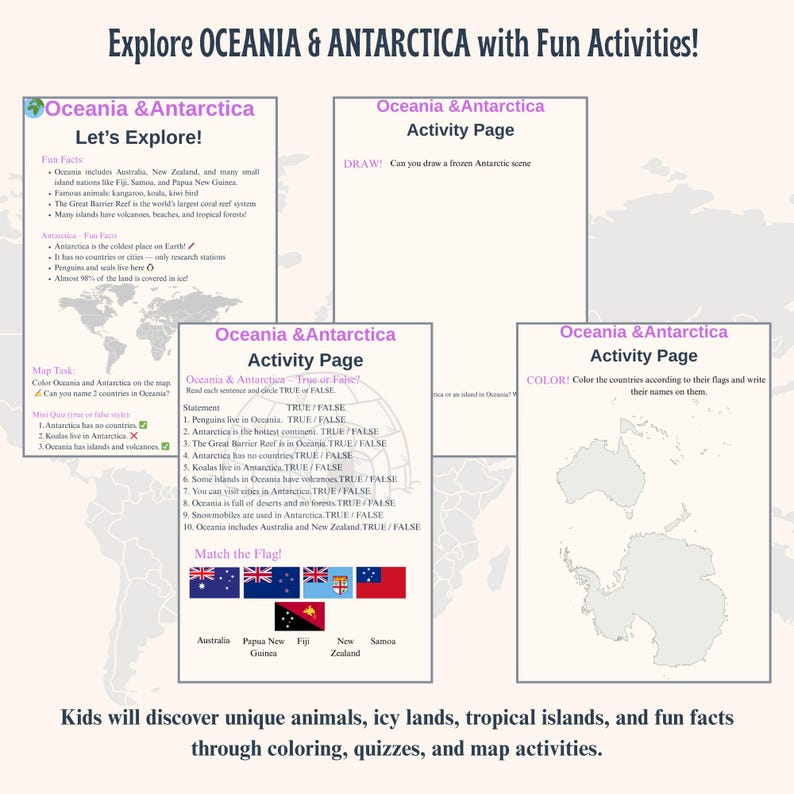 Geography Activity Pack: Kids' Maps, Continents, Oceans (printable PDF ...