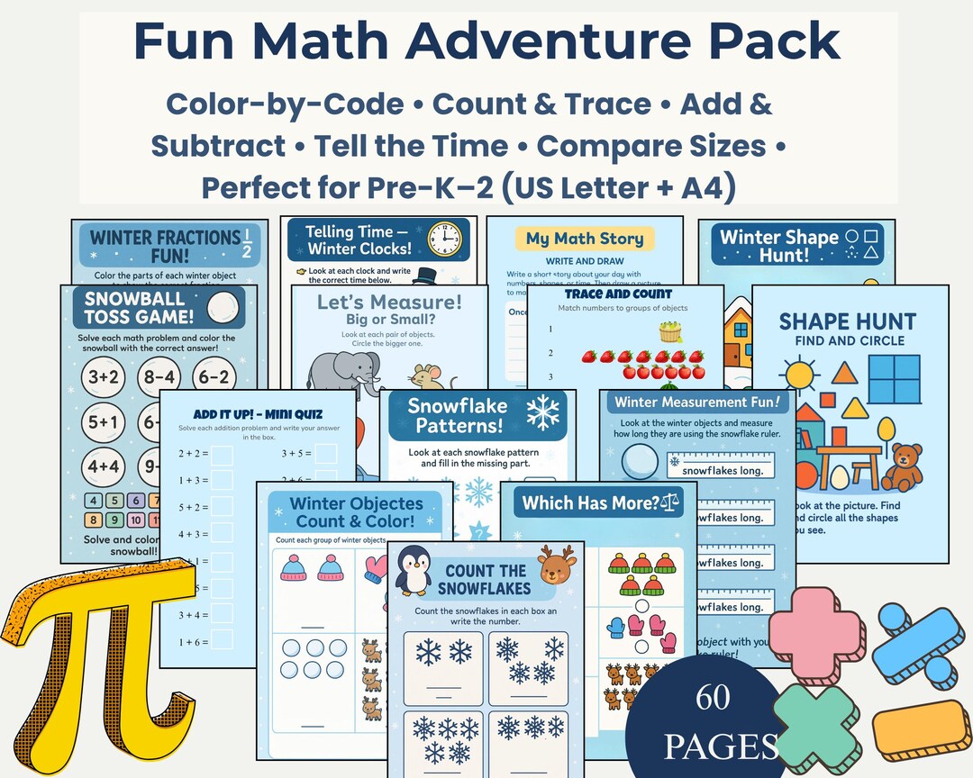 Fun Math Worksheets | Addition, Subtraction, Telling Time (printable ...