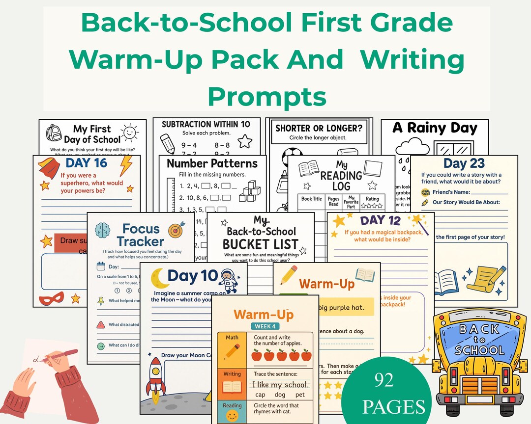 First Grade Writing Prompts, Classroom Activity Bundle (PDF Pattern) - Etsy