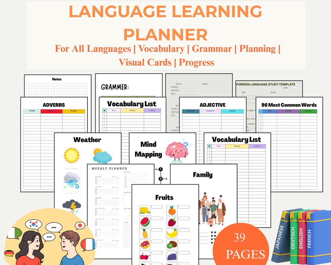 Language Learning Planner: Vocabulary, Grammar, & Study Templates (PDF ...
