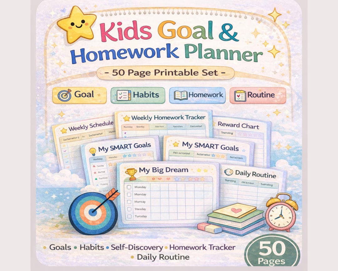 Kids Goal and Homework Planner ,growth Workbook | Homework Tracker ...