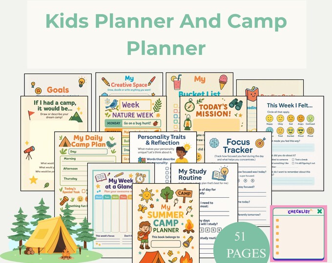 Kids Planner and Camp Planner: Printable Ki Activities, Chore Chart ...