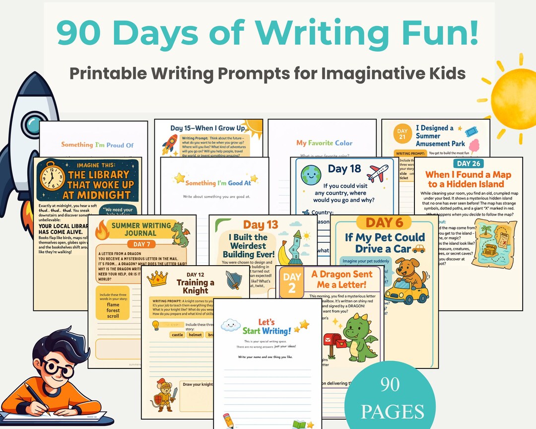 90 Writing Prompts for Kids: Imagination Journal Exercises (PDF ...