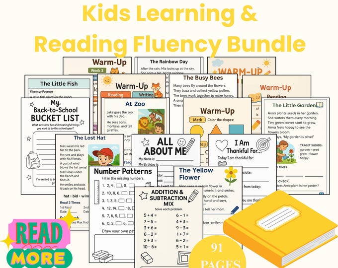 Kids Learning and Reading Fluency Bundle , Math, Writing (PDF) - Etsy