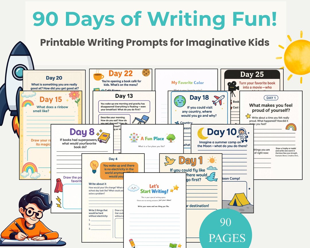 90 Writing Prompts for Kids: Imagination Journal Exercises (PDF ...