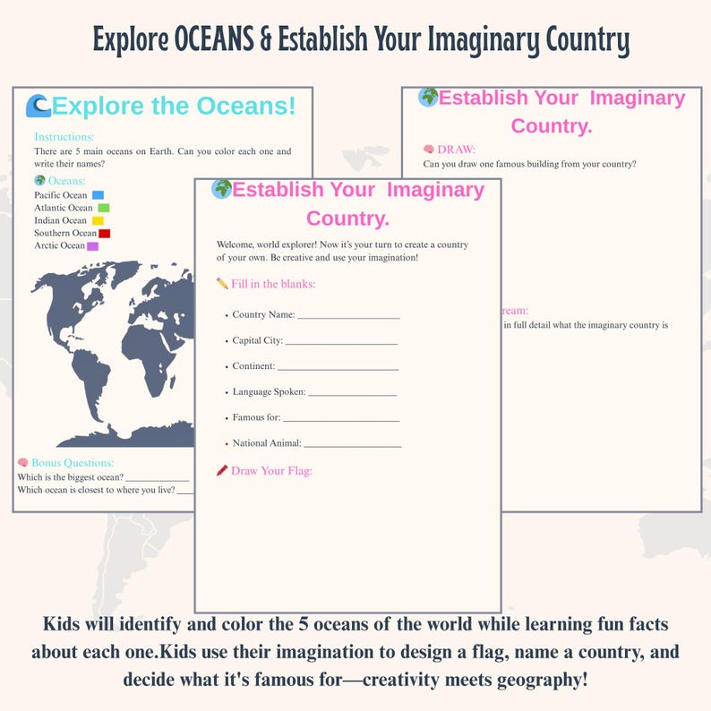 Geography Activity Pack: Kids' Maps, Continents, Oceans (printable PDF ...