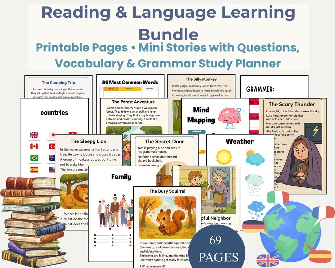 ESL Reading Comprehension Mini Stories, Language Learning Planner (PDF ...