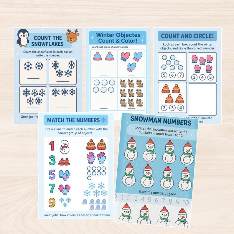 Winter Math & Writing Prompts, K-2 Printable Worksheets (PDF) - Etsy