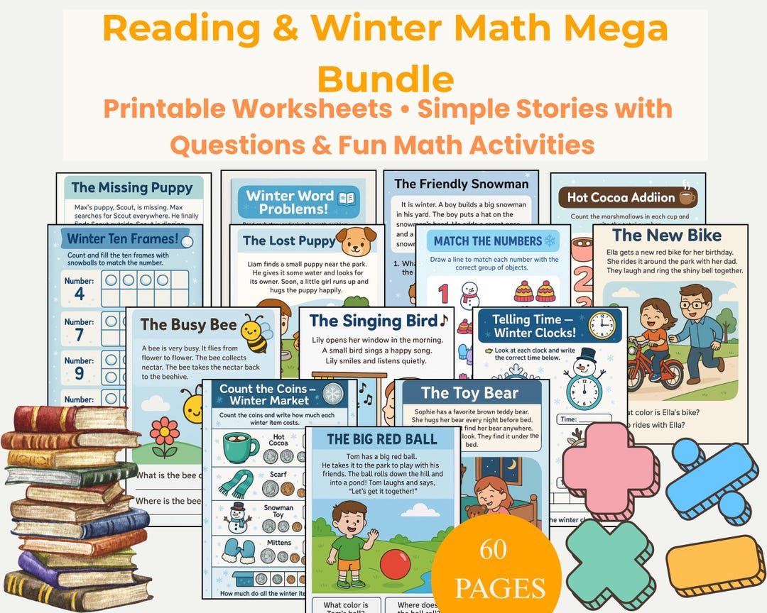 Winter Math and Reading Comprehension Worksheets, Stories and Questions ...