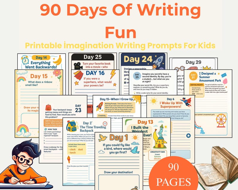 90 Writing Prompts for Kids: Imagination Journal Exercises (PDF ...