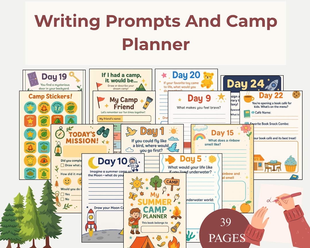 Kids' Writing Prompts & Summer Camp Planner: Creative Writing Exercises ...