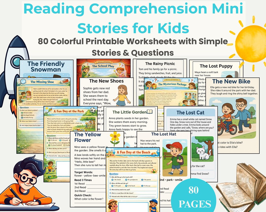 Reading Comprehension Mini Stories, Kids ELA Worksheets (PDF Download ...