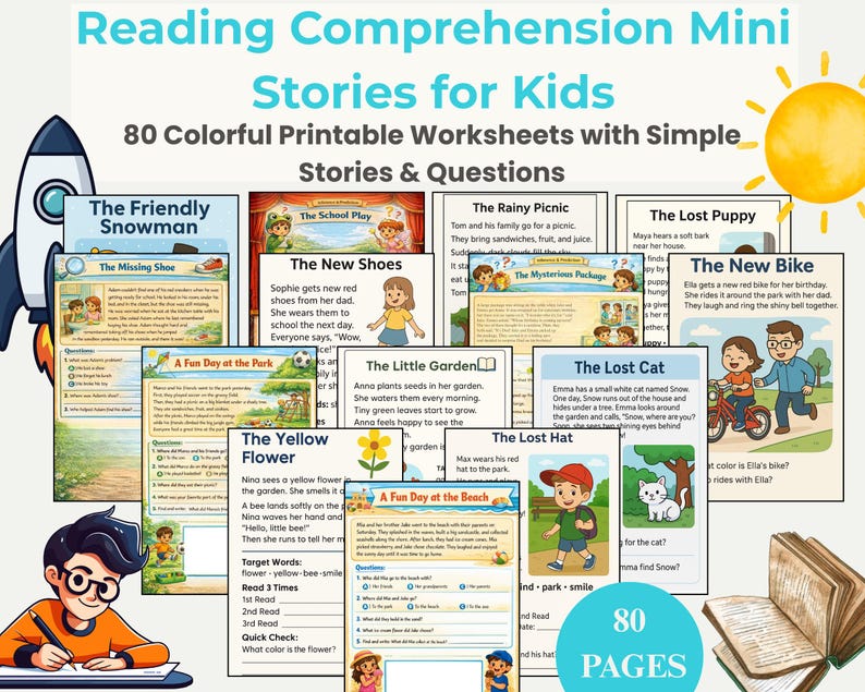 Reading Comprehension Mini Stories, Kids ELA Worksheets (PDF Download ...